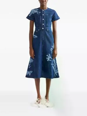 Erdem Indigo Floral Print Short Sleeve Dress - Blue