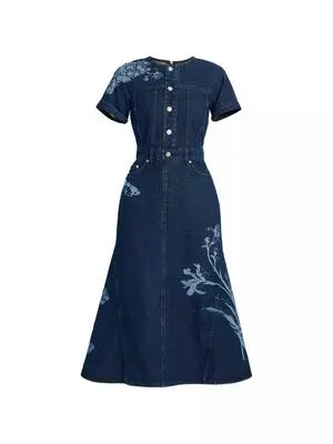 Erdem Indigo Floral Print Short Sleeve Dress - Blue
