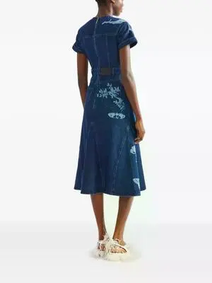 Erdem Indigo Floral Print Short Sleeve Dress - Blue