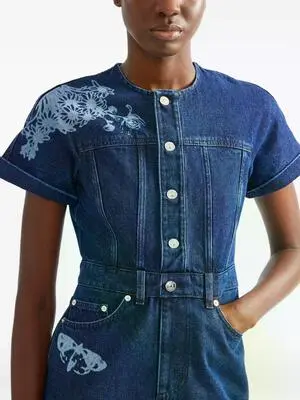 Erdem Indigo Floral Print Short Sleeve Dress - Blue