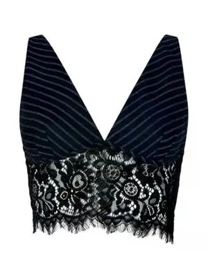 Pinko Lace-trimmed Pinstripe Cropped Top - Black