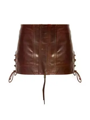 Dsquared2 Lace-up Leather Skirt - Brown