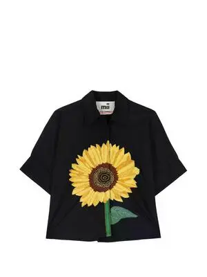 MII Alba Sunflower-embroidered Shirt - Black