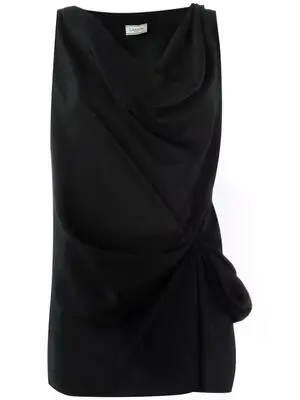 LANVIN Silk Draped V-neck Sleeveless Blouse