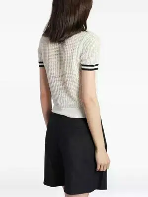 Alice + Olivia Open-knit Contrast-trim Polo Shirt