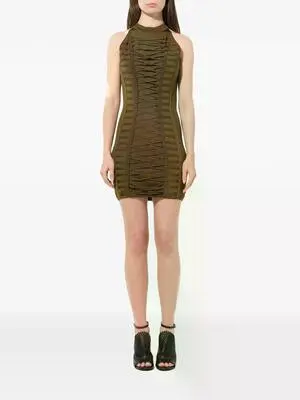 Balmain Lace-up Ribbed-knit Mini Dress - Green
