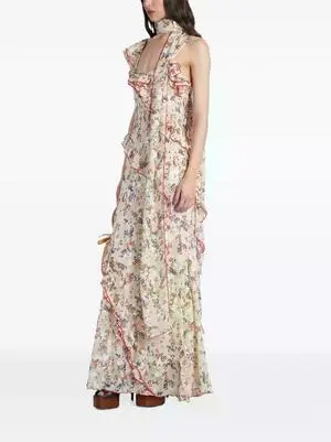 SIEDRES Beige Floral Print Ruffled Dress