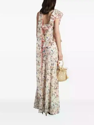 SIEDRES Beige Floral Print Ruffled Dress