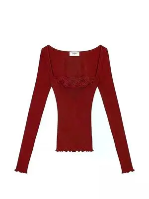 Saint Laurent Lace-trim Ribbed Knit Top