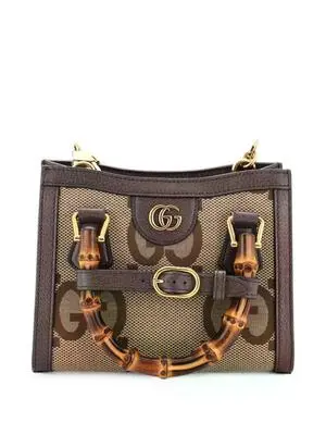 Gucci Diana Mini Shoulder Bag With Jumbo Gg Canvas And Bamboo Handle - Brown