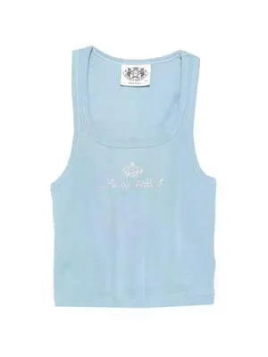 SPORTY & RICH Rhinestone Logo Ribbed Tank Top - Blue