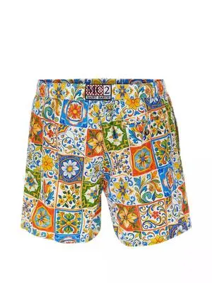 MC2 SAINT BARTH Majolica Print Swim Shorts - White