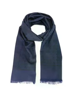 Isaia Monogram-print Frayed Scarf - Blue