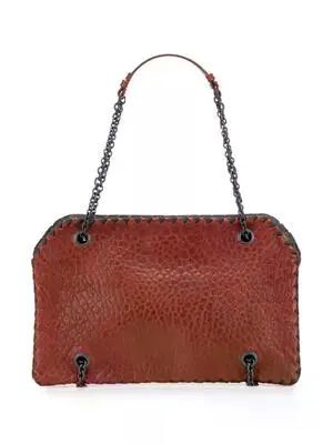 Bottega Veneta Textu Leather Whipstitch Duo Shoulder Bag - Red