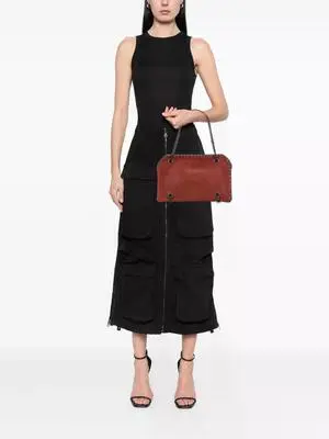 Bottega Veneta Textu Leather Whipstitch Duo Shoulder Bag - Red