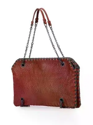 Bottega Veneta Textu Leather Whipstitch Duo Shoulder Bag - Red