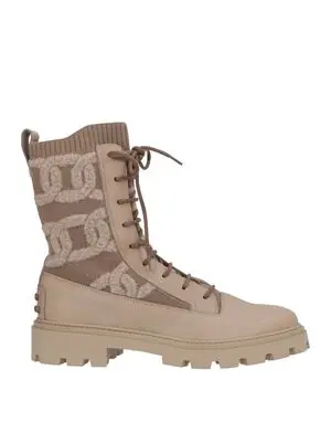 TOD'S Lace-up Ankle Boots In Light Leather And Textile Fibers