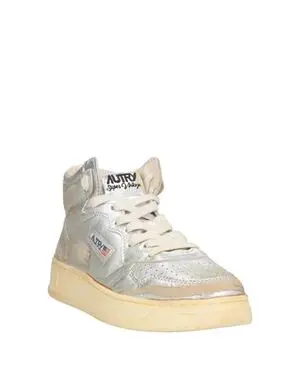 AUTRY High-top Leather Sneakers With Distressed Metallic Finish - Silver