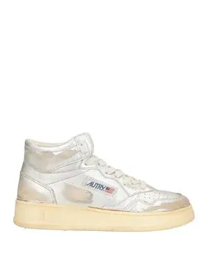 AUTRY High-top Leather Sneakers With Distressed Metallic Finish - Silver