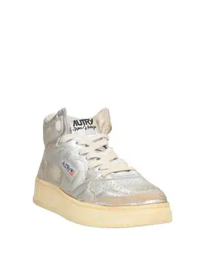 AUTRY High-top Leather Sneakers With Distressed Metallic Finish - Silver