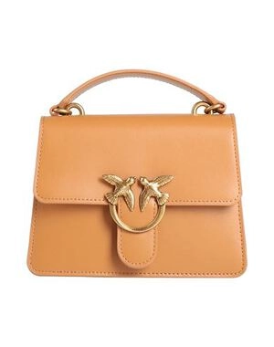 Pinko Calfskin Flap Bag With Logo Embellishment - Tan