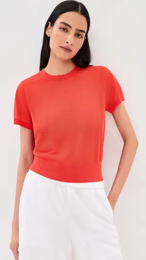 LE BOP Talia Ribbed Trim Tee - Flame