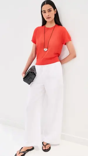 LE BOP Talia Ribbed Trim Tee - Flame