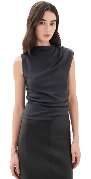 Vince Sleeveless Draped Mock Neck Top - Ink