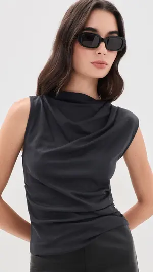 Vince Sleeveless Draped Mock Neck Top - Ink