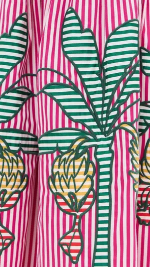 Farm Rio Palm Tree Cutwork Stripes Midi Dress