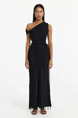 Significant Other Oceane Maxi Skirt With Hand-woven Macramé And Fringe