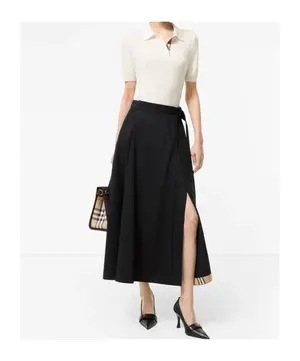Burberry Front-slit Twill Midi Skirt