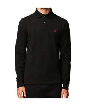 Polo Ralph Lauren Pony Embroidered Long-sleeved Polo Shirt - Black