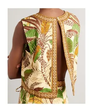 Farm Rio Foliage Sketch Open Back Top
