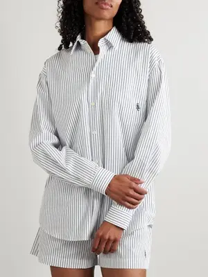 SPORTY  RICH Src Embroidered Striped Shirt