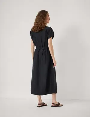 HUSH Remy Pleated Linen Blend Midi Dress - Black