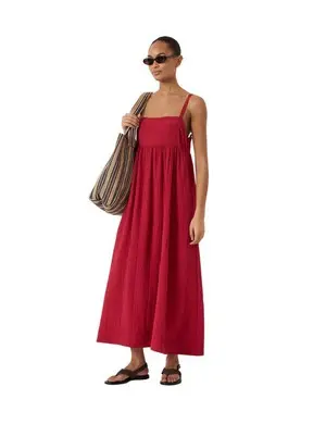 HUSH Nami Crinkle Gathered Maxi Dress - Ruby Red