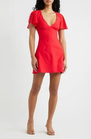 Princess Polly Florie Corset Chiffon Sleeve Minidress - Red