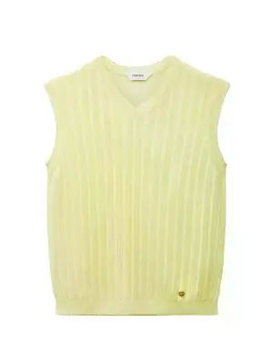 Versace Viscose Mesh Ribbed Knit V-neck Top