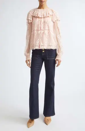 Ulla Johnson Ivy Floral Lace Embroidered Ruffle Tulle Blouse