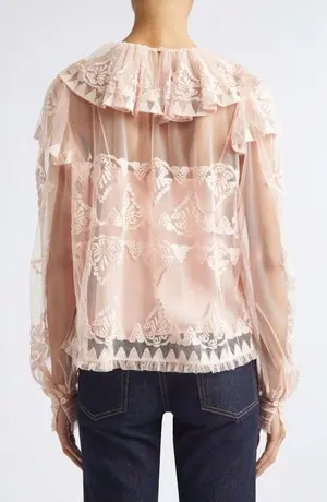 Ulla Johnson Ivy Floral Lace Embroidered Ruffle Tulle Blouse