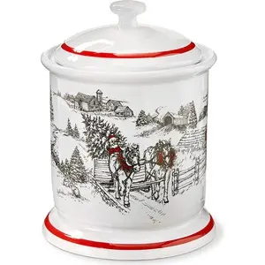 TAG Farmhouse Christmas Cookie Jar With Lid Earthenware - Multicolored
