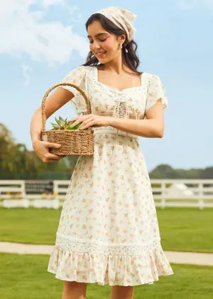 MODCLOTH Gabriella Cottagecore Babydoll Dress With Tulip Sleeves