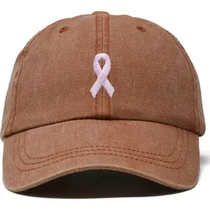 DALIX Pink Ribbon Dad Cap Washed Orange