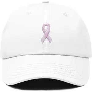 DALIX Pink Ribbon Dad Cap White