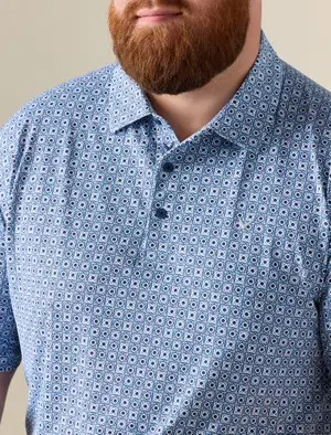 CALLAWAY Big & Tall Foulard Print Golf Polo Shirt - Peacoat