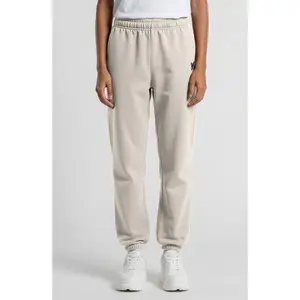 DALIX Relaxed Fleece Track Pants With Embroidered Butterfly Detail - Bone