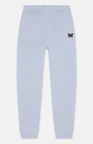 DALIX Relaxed Fleece Track Pants With Embroidered Butterfly Detail - Powder