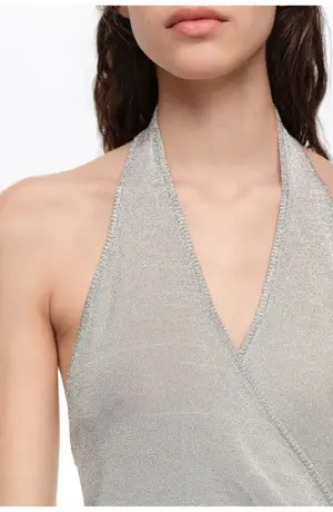 Bimba Y Lola Metallic Wrap Knit Top