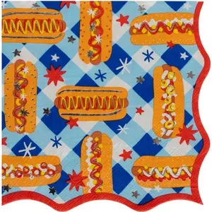 JOLLITY & CO 4th Of July Patriotic Hot Dog Print Large Napkins - Assorted Pre-pack